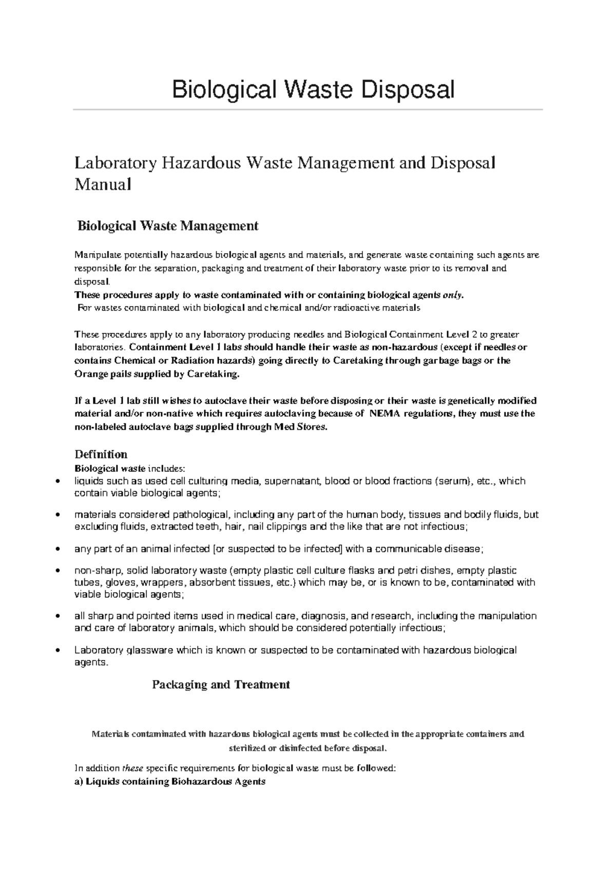 Biological Waste Disposal Manual: Hazardous Waste Management Guide ...