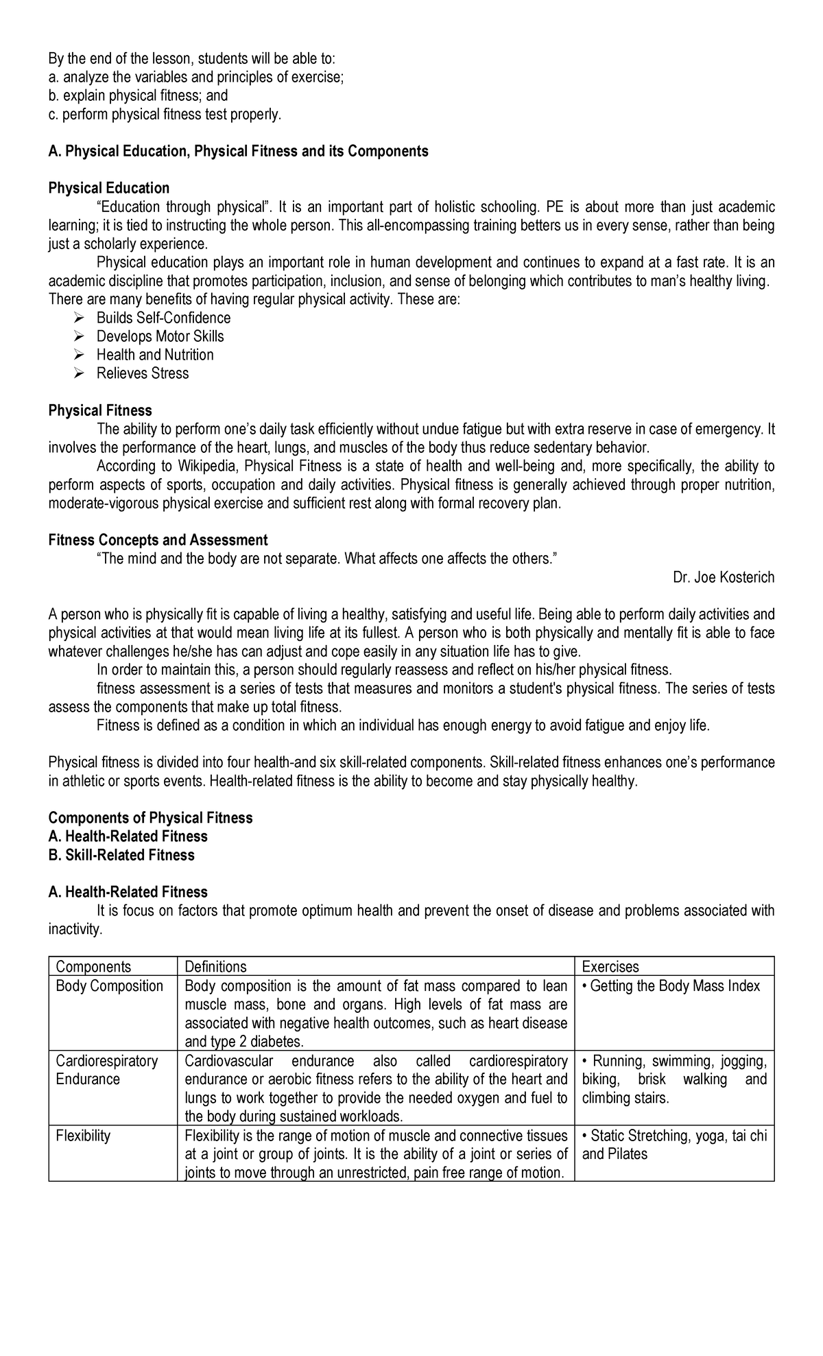 Physical Fitness Assessment & Components in PE Curriculum - Studocu
