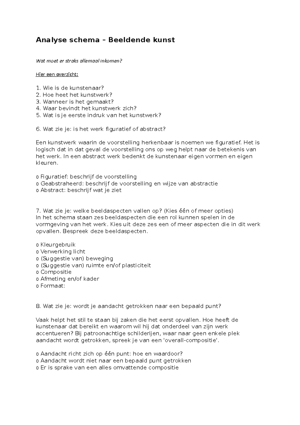 Analyse Schema Beeldende Kunst: Tips & Structuur voor de Inhoud ...