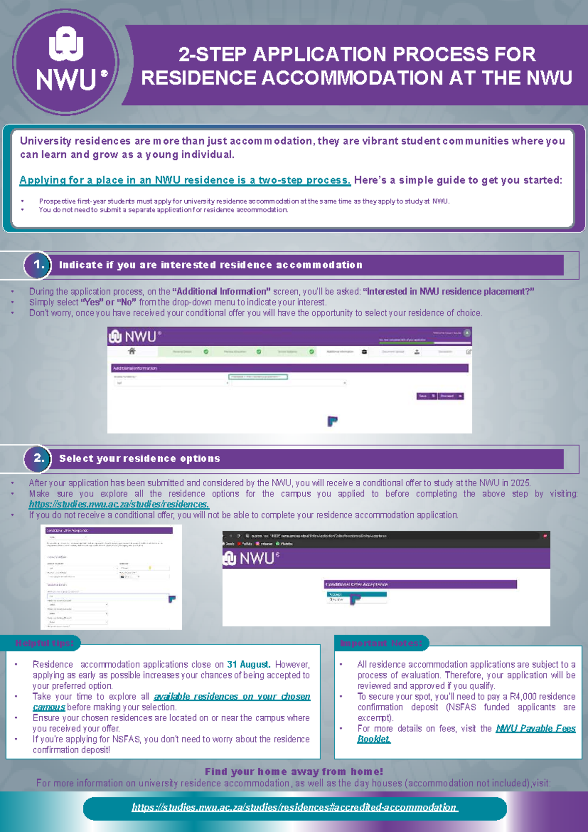 2-Step Application Process for Residence Accommodation at NWU - Studocu
