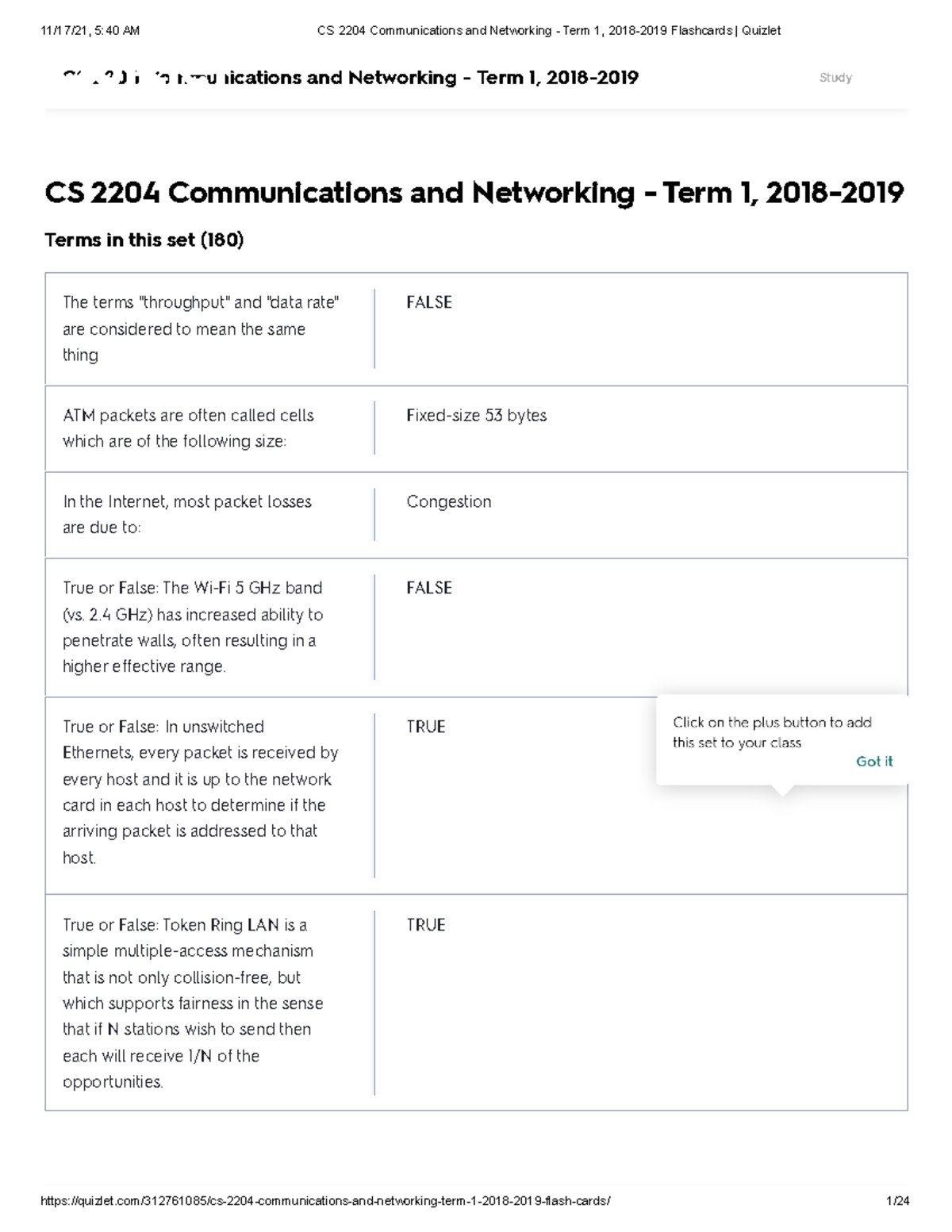CS 2204 Communications and Networking - Term 1, 2018-2019 Flashcards Quizlet - Upgrade Profi CS ...