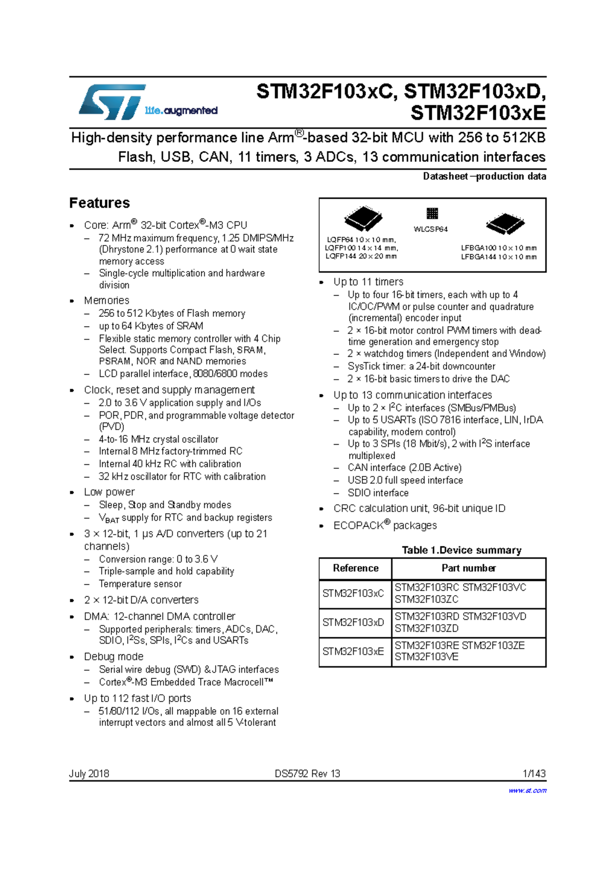 STM32F103xC/D/E Pinout and Features Overview for Microcontrollers - Studocu