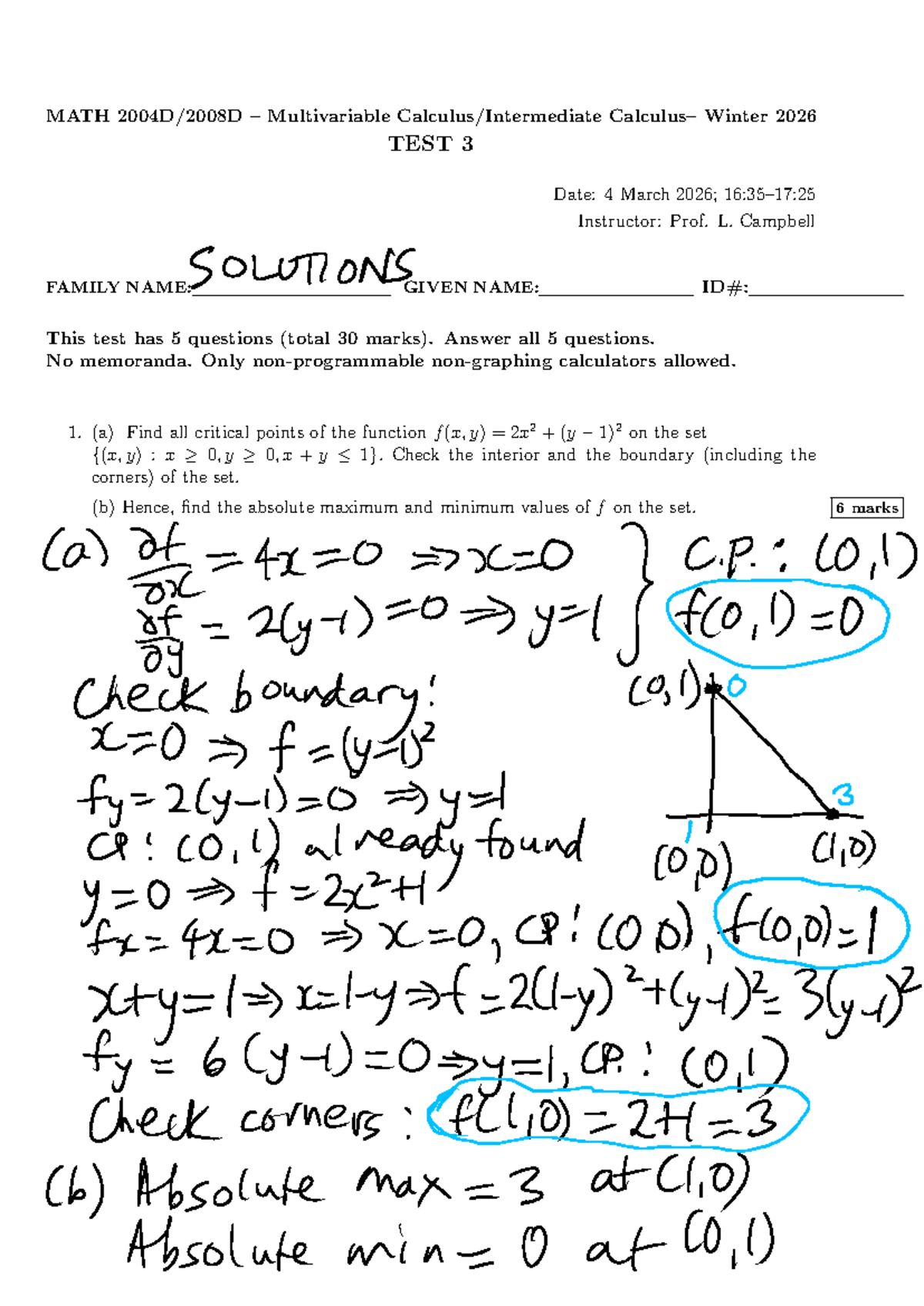 MATH Multivariable W26 Test 3 Solutions by Lucy Campbell - Studocu