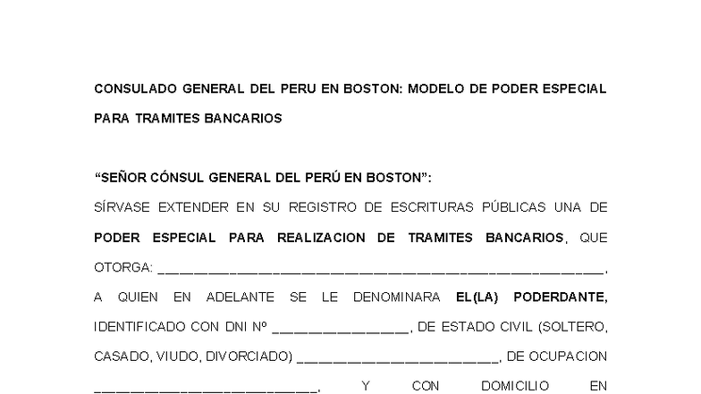 Modelo de Poder Especial para Trámites Bancarios - Consulado Perú ...
