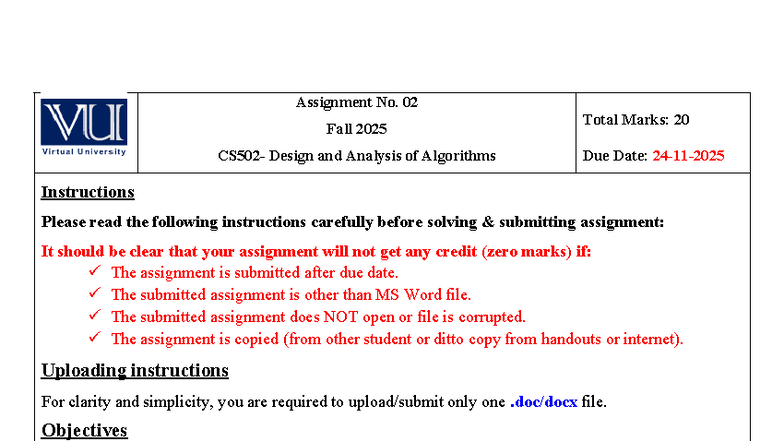 Fall 2025 CS502 Assignment 02: Design & Analysis of Algorithms - Studocu