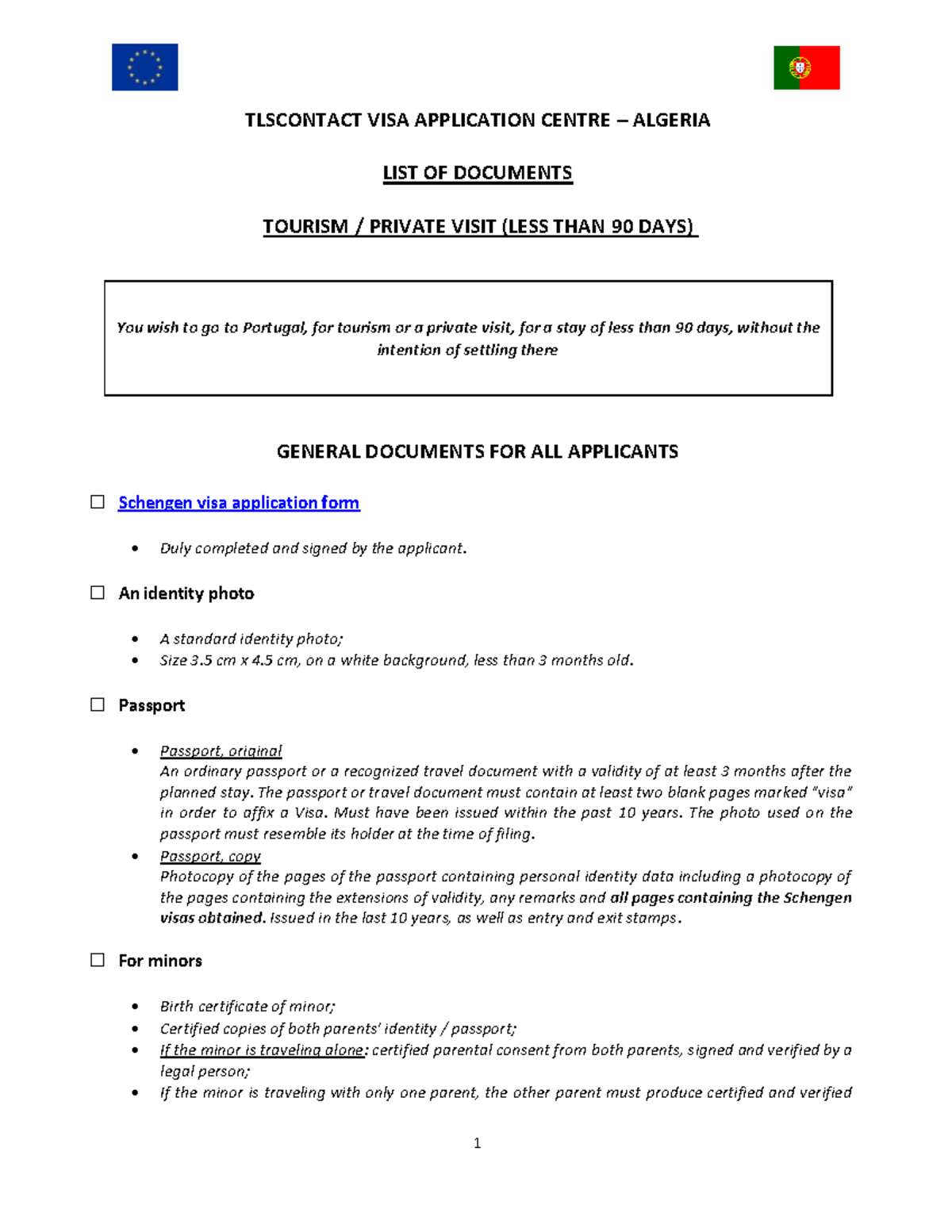 TLSCONTACT VISA APPLICATION CENTRE ALGERIA: TOURISM DOCUMENTS LIST ...