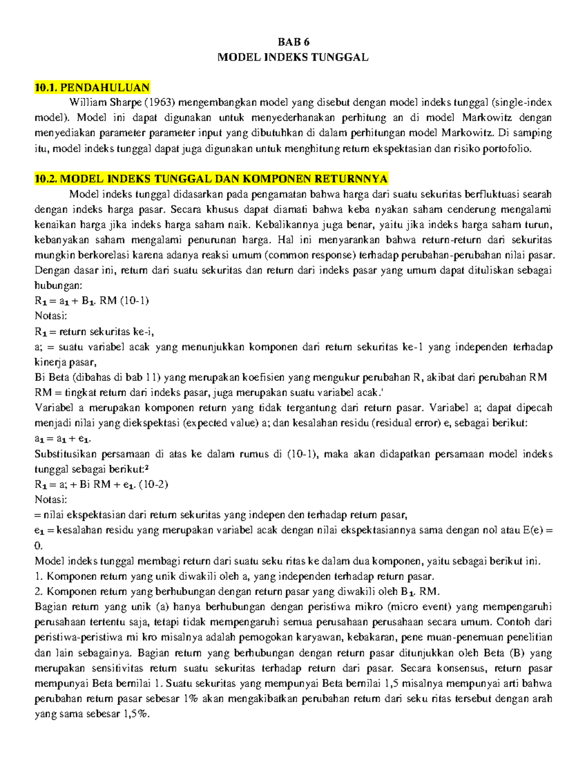 TIPM 6 - Model Indeks Tunggal: Analisis dan Aplikasi Risiko Portofolio ...