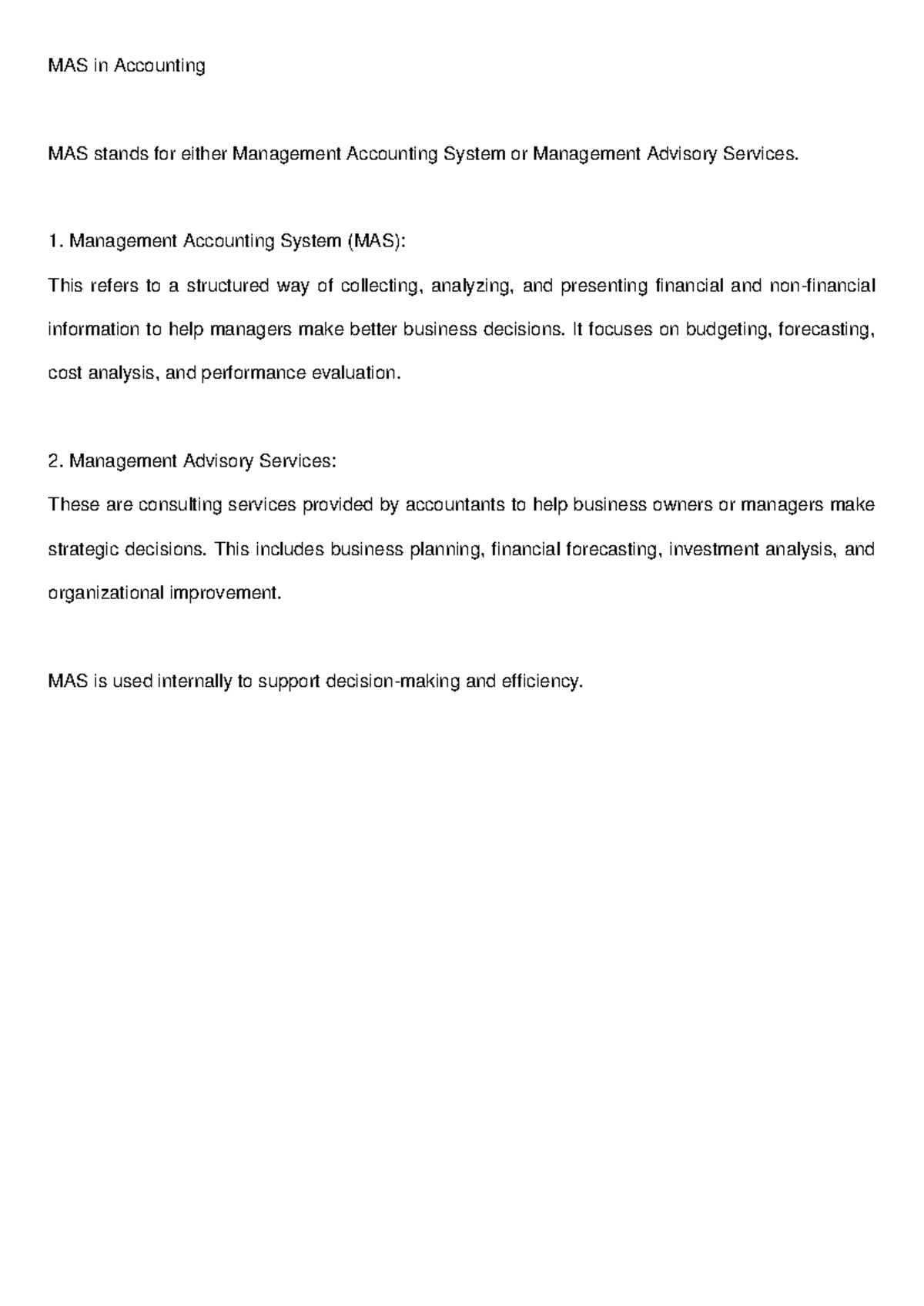 MAS in Accounting - MAS in Accounting MAS stands for either Management ...