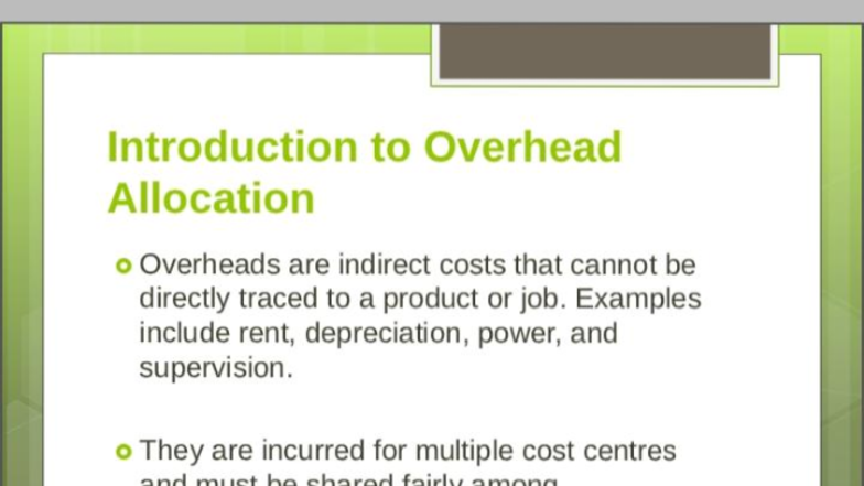 Overheads Allocation - Lecture Notes (Course Code: OHA101) - Studocu