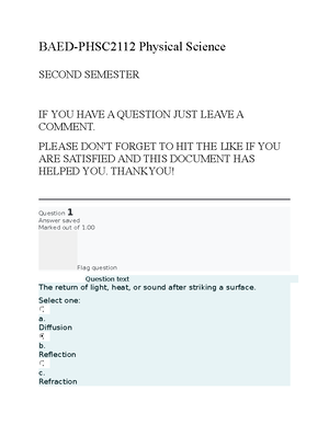 Physical Science Second SEM EXAM - BAED-PHSC2112 Physical Science ...