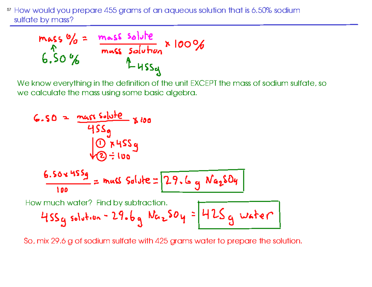Chem 101 - Practice Questions on Aqueous Solutions and Concentration ...