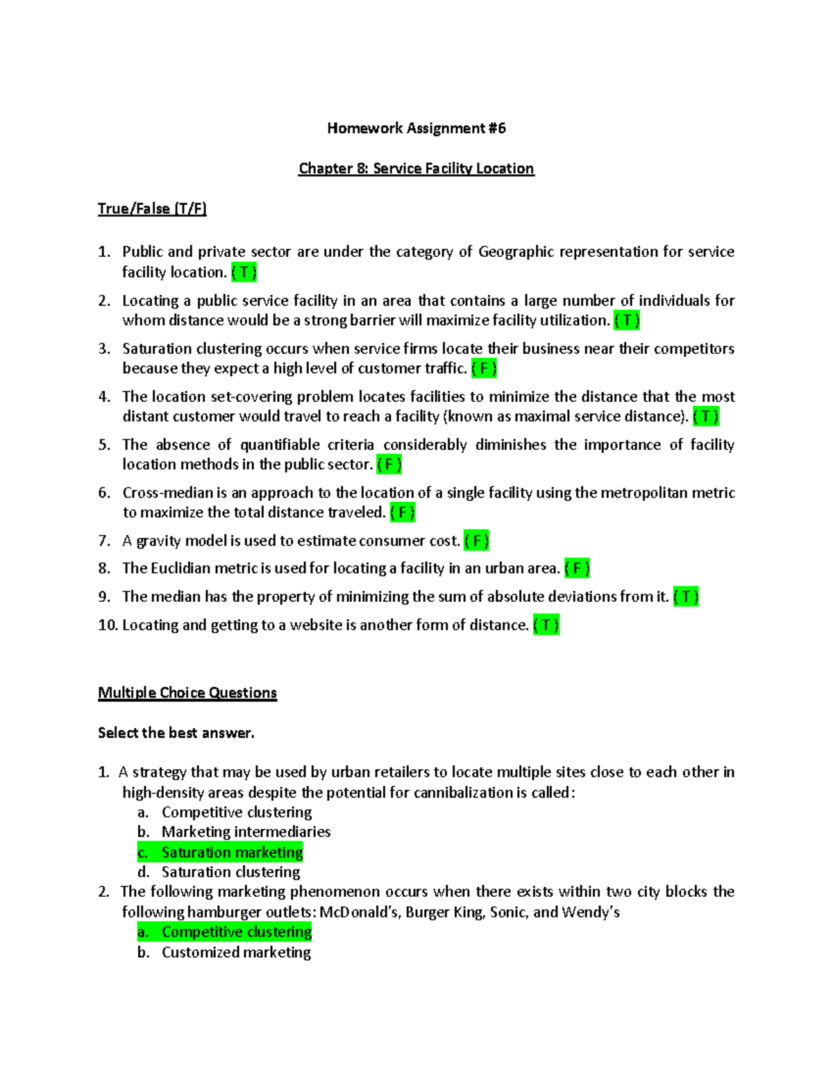 Module 6: Service Ops - Chapter 8 Facility Location Homework Assignment - Studocu