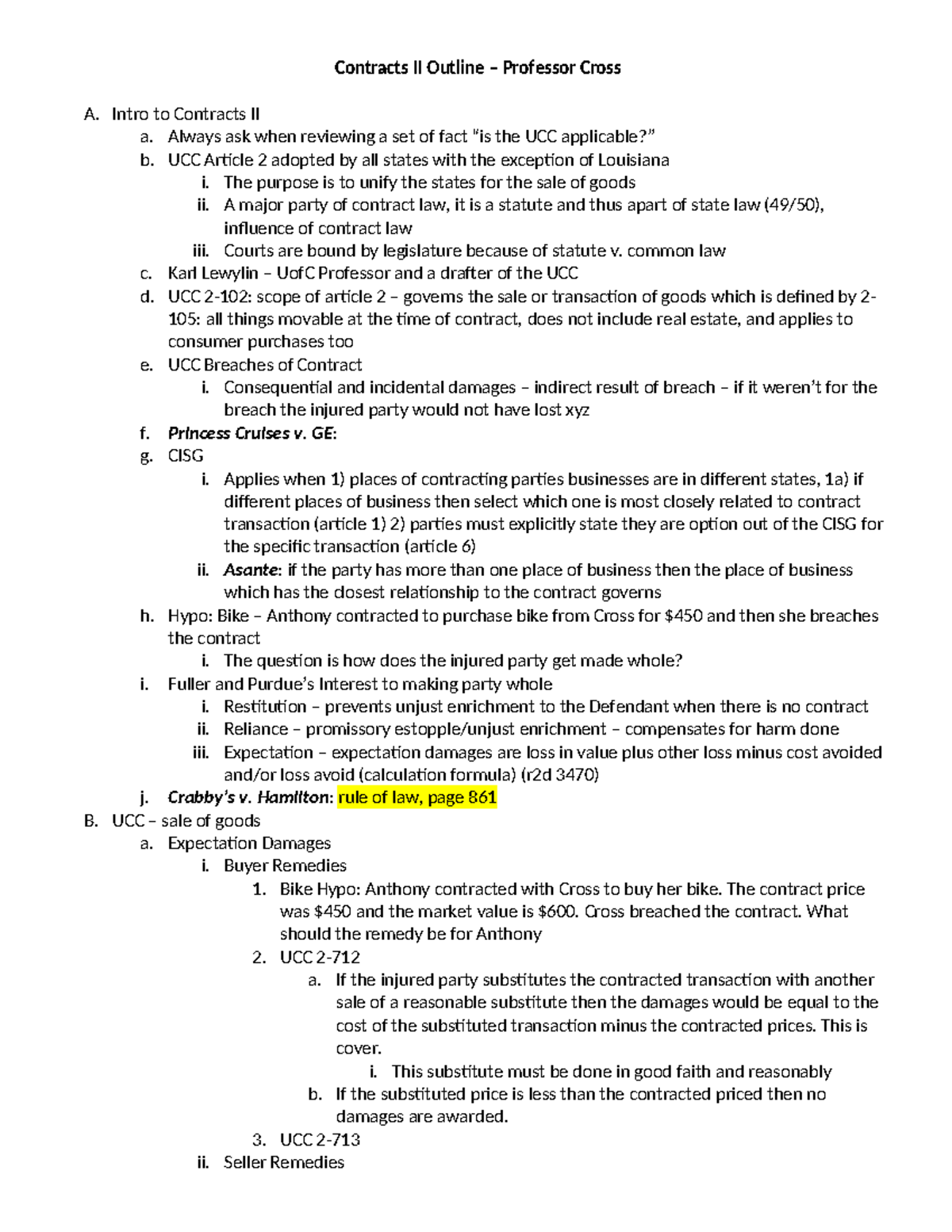 Contracts II Outline: Key Concepts and UCC Principles - Studocu
