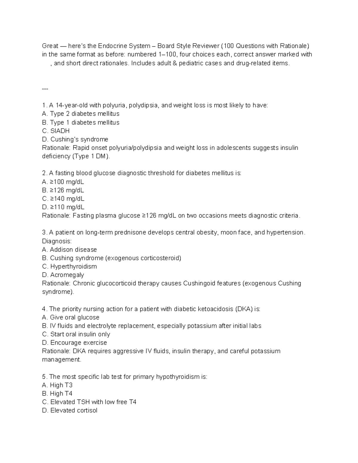ENDO - Comprehensive Endocrine System Review: 100 Q&A with Rationale ...