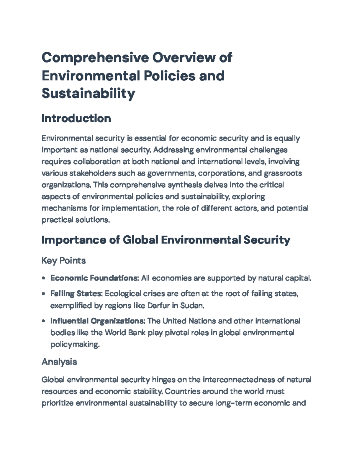 Comprehensive Overview of Environmental Policies and Sustainability ...