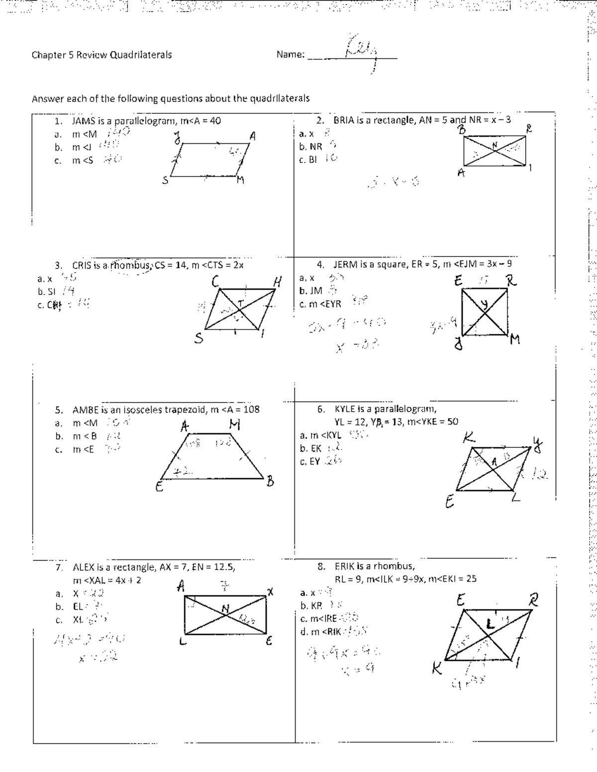 Chapter 5 Review key - jnvhcytxr - Chapter 5 Review Quadrilaterals Name ...