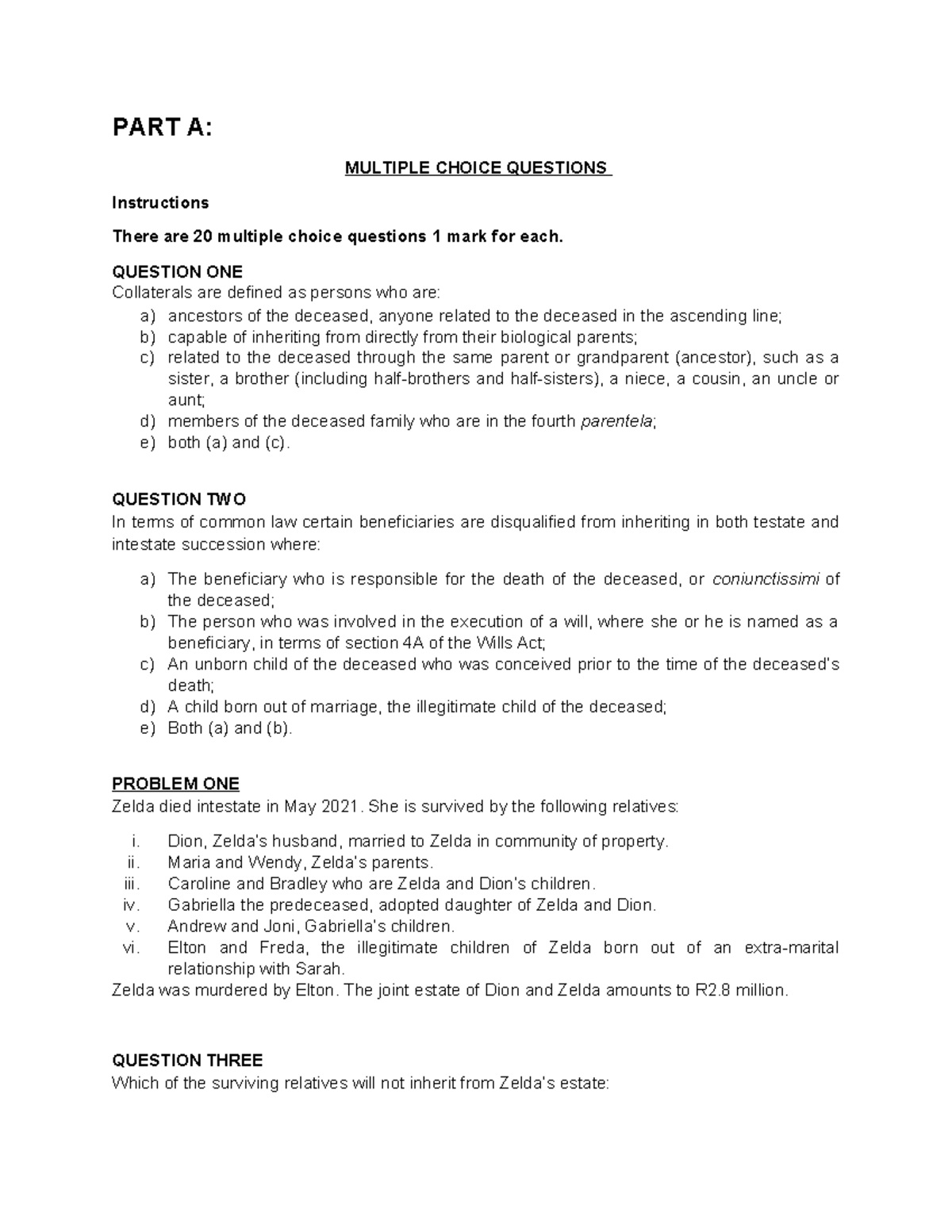 2021 Succession Exam - Part A: Multiple Choice Questions - Studocu
