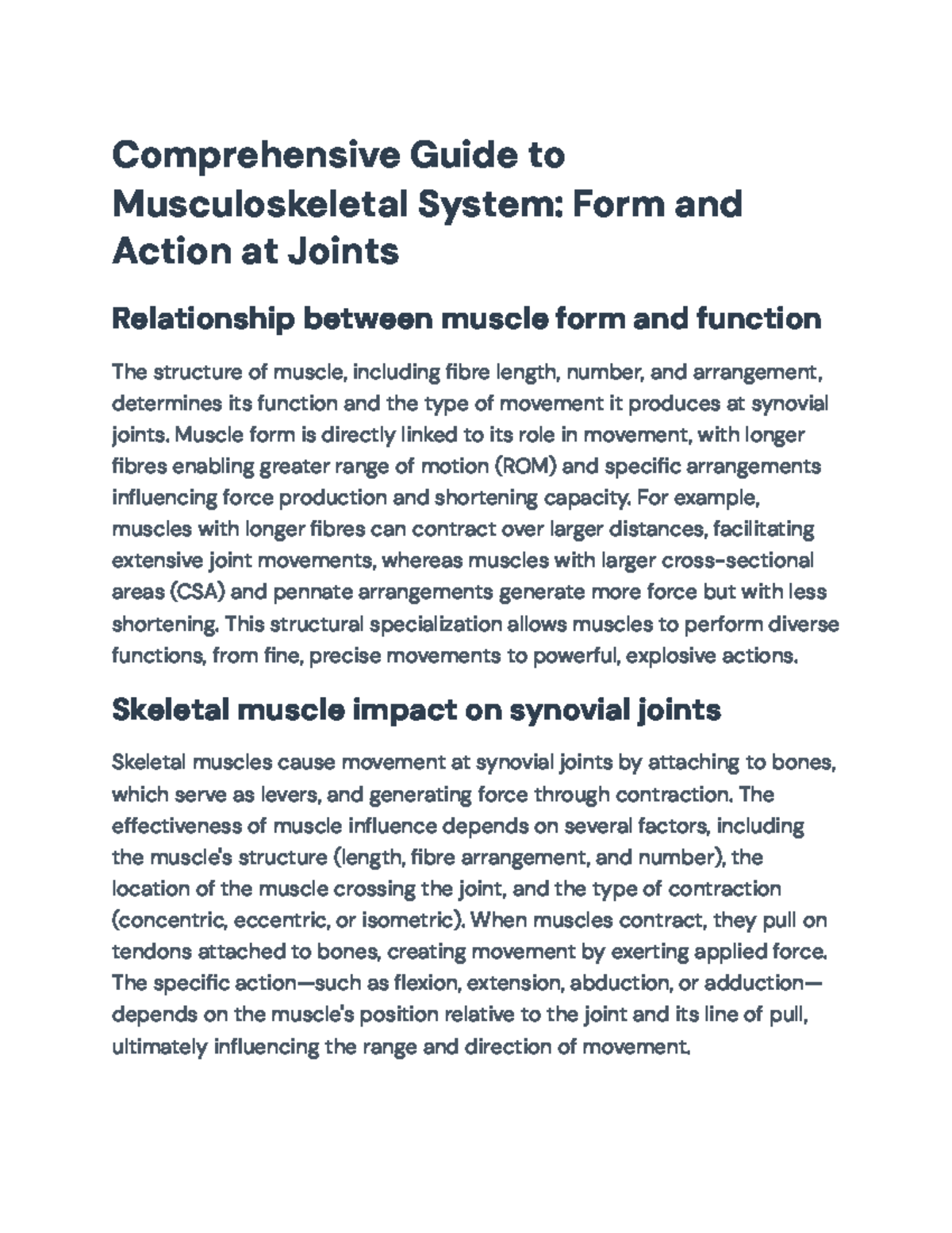 Comprehensive Guide to Musculoskeletal System: Joints & Muscle Function ...