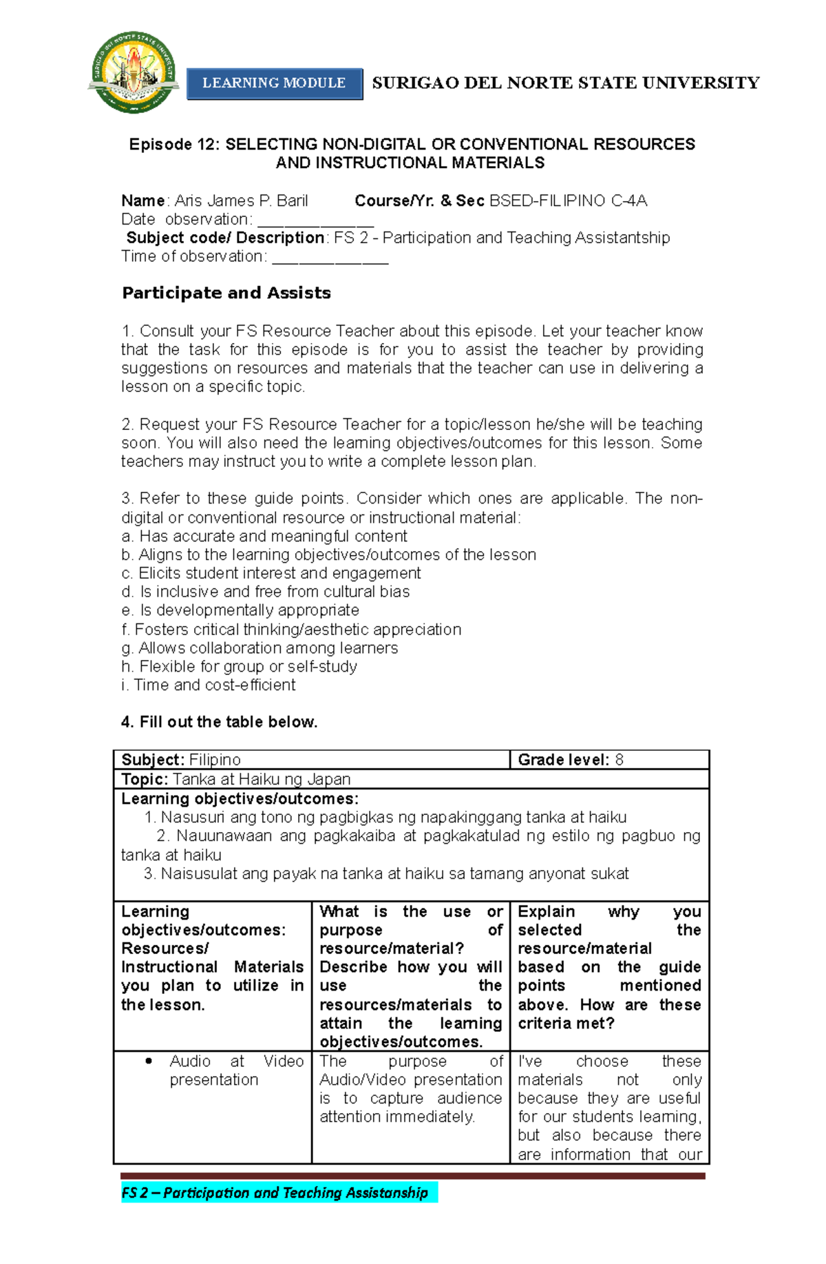 FS 2 - Episode 12: Selecting Non-Digital Resources for Teaching - Studocu