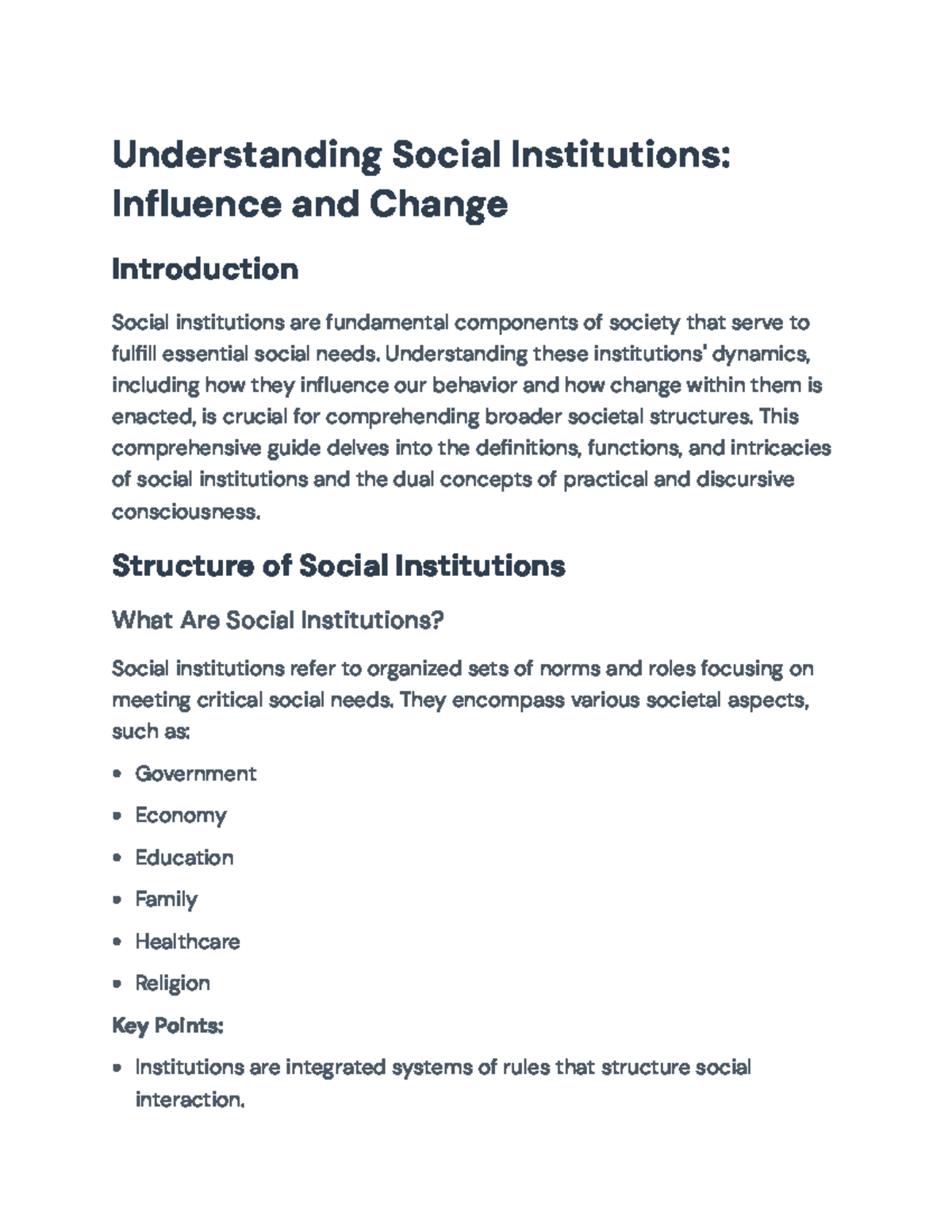 Understanding Social Institutions: Influence, Change, and Consciousness ...