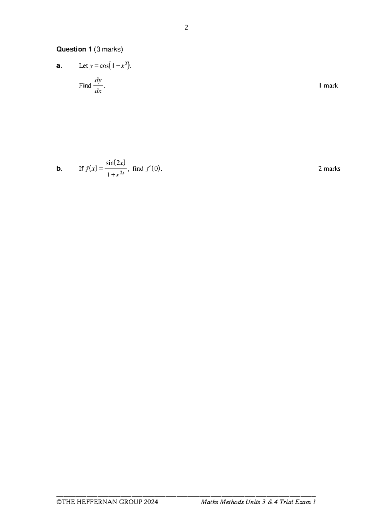 HEFFERNAN GROUP 2024 Maths Methods Units 3 4 Trial Exam 1 ...