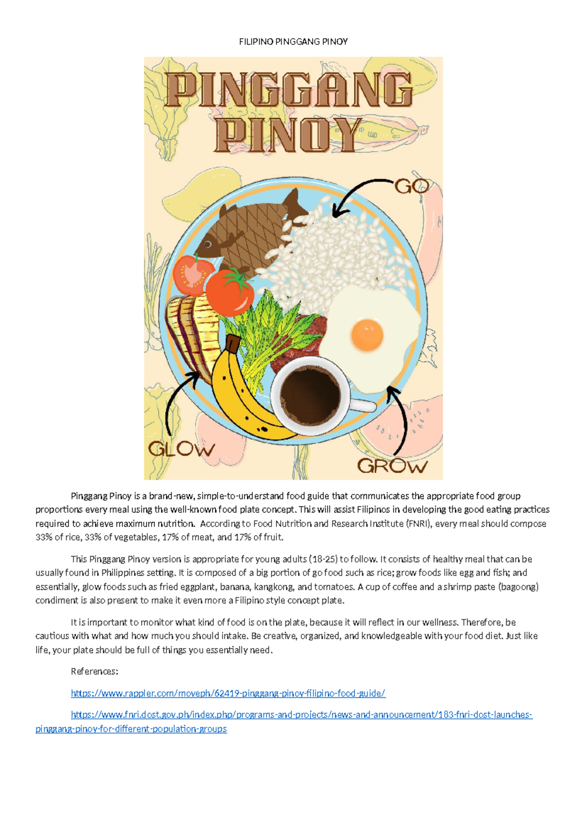 FILIPINO PINGGANG PINOY: A Guide to Healthy Eating Proportions - Studocu