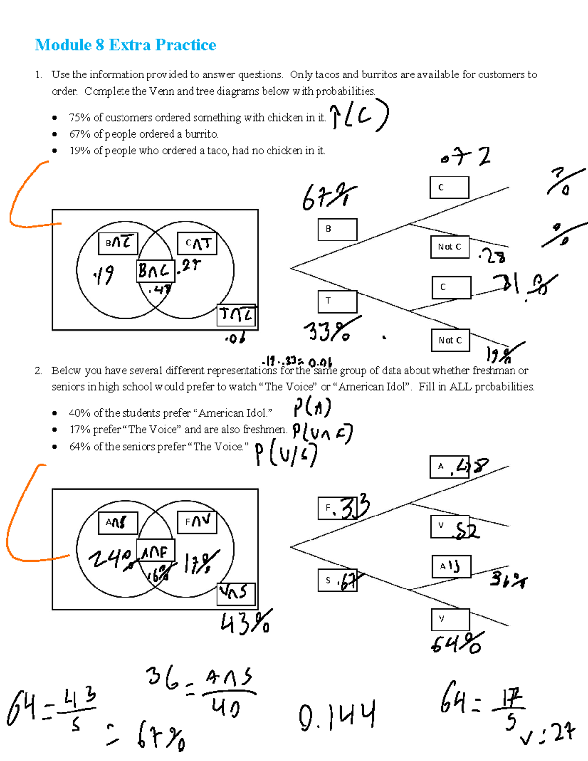 SDUHSD Math 2 Honors Module 8 Probability Extra Practice and Homework - Studocu