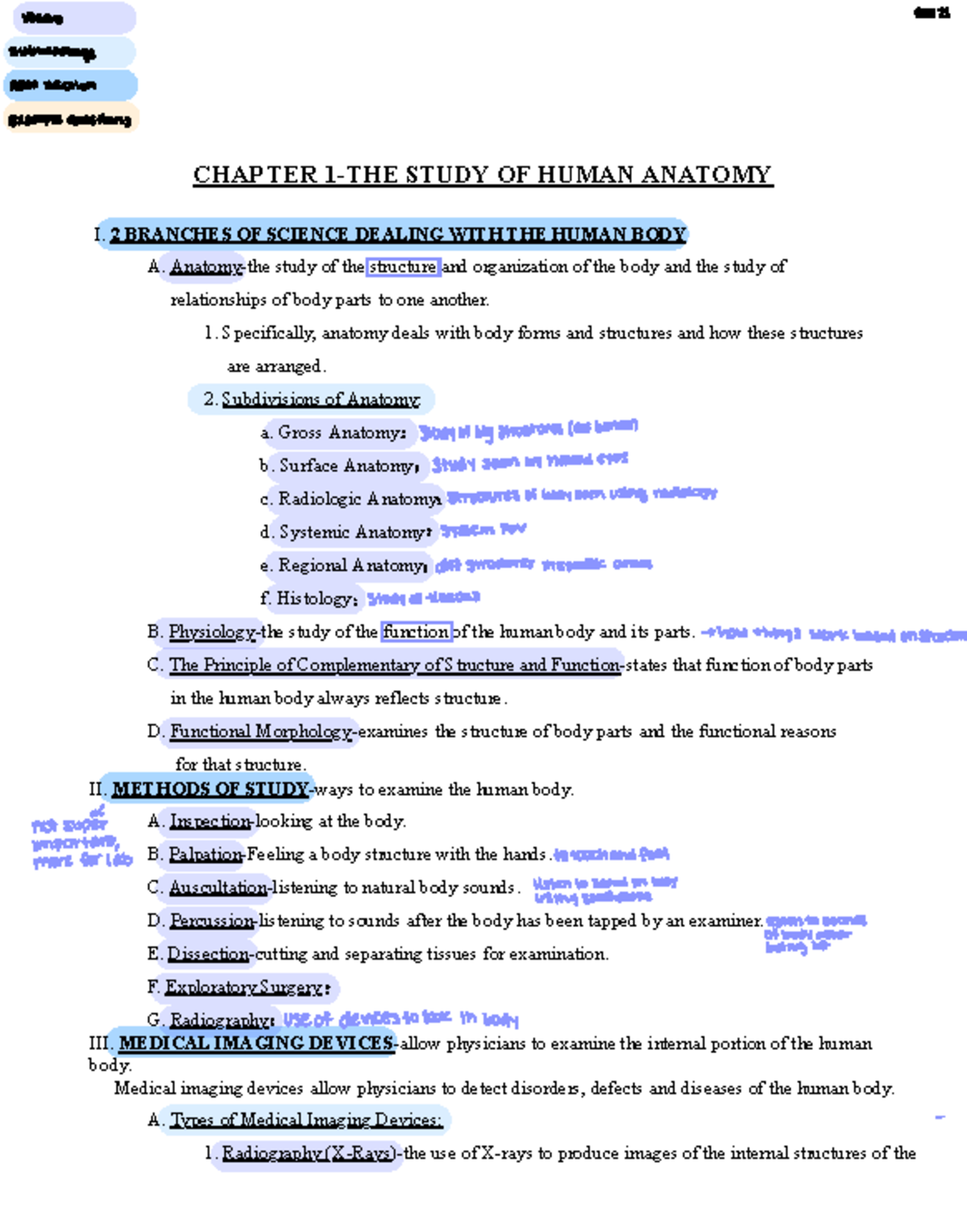 Human Anatomy I: Structure, Functions, and Medical Imaging Overview - Studocu
