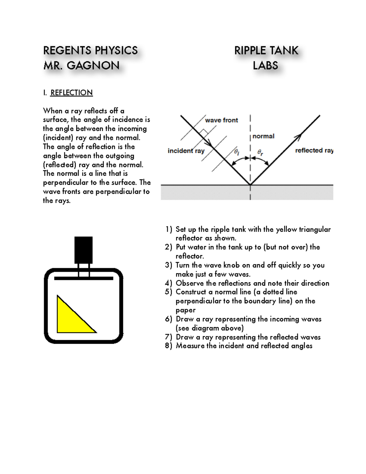Regents Physics Ripple Tank Lab Notes: Reflection, Refraction ...