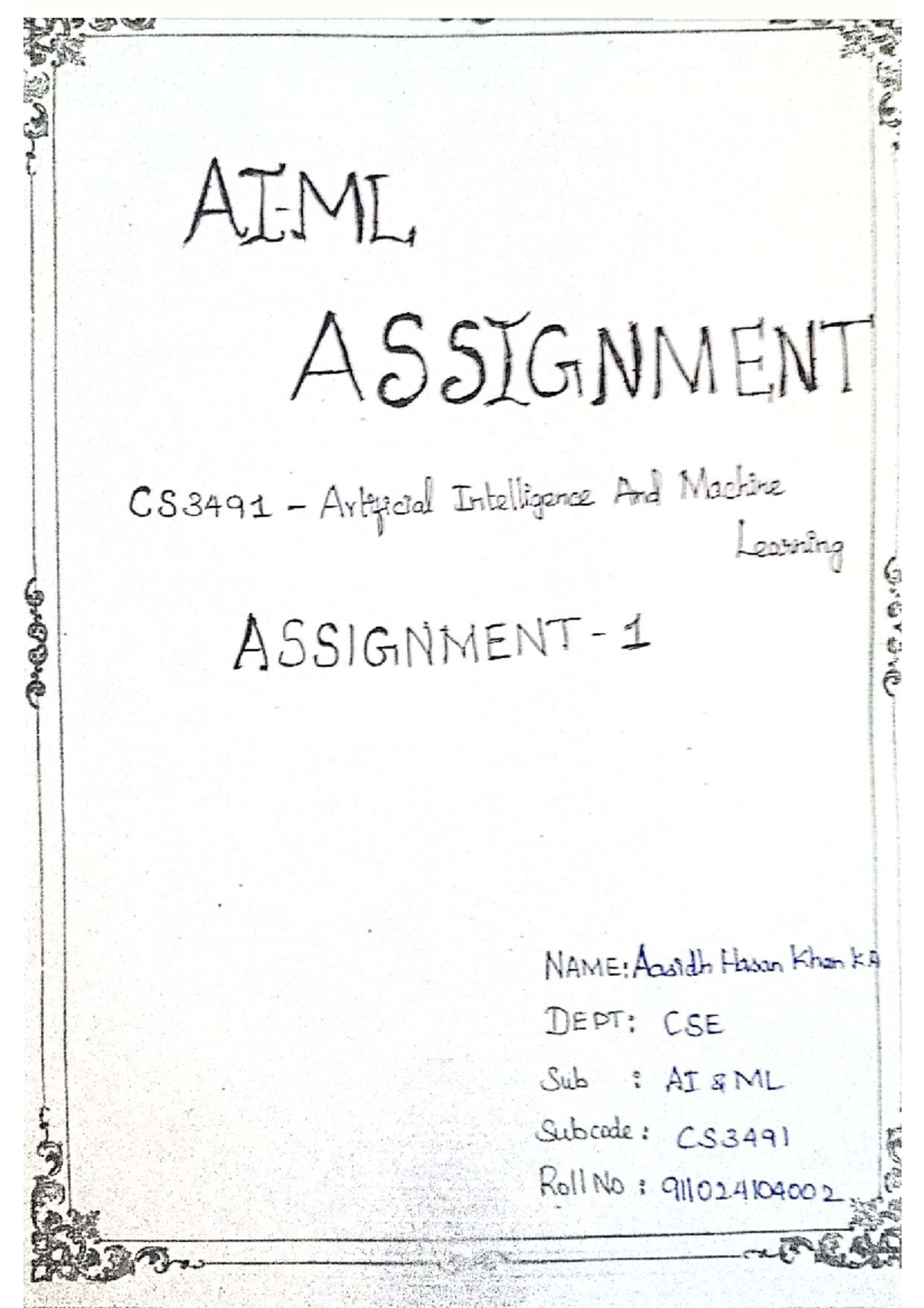 AIML ASSIGNMENT CS3491: Applications of AI in Various Industries - Studocu