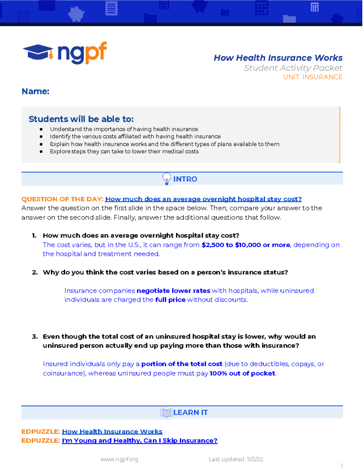 Understanding Health Insurance: Key Concepts and Costs (Unit: INS ...