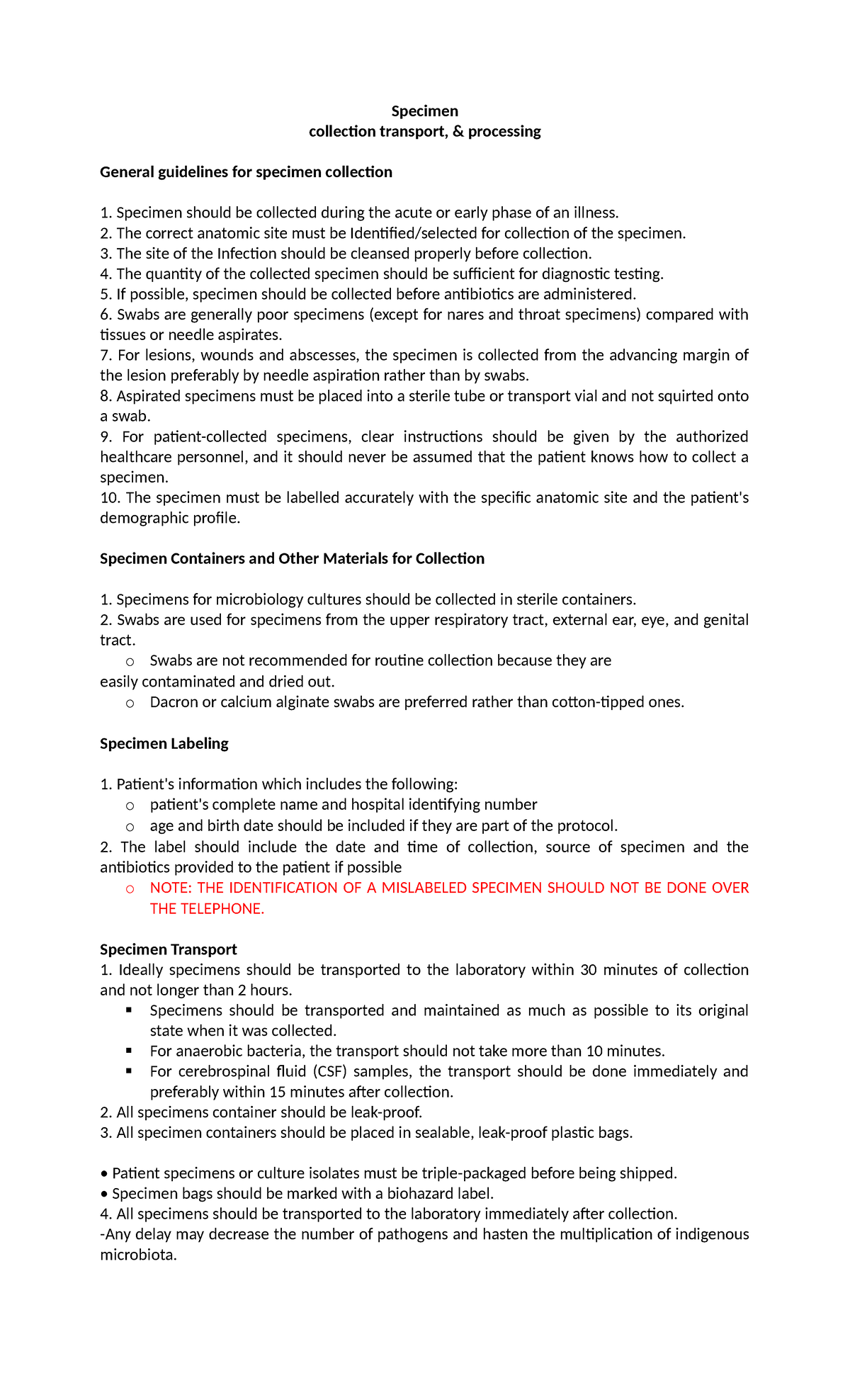 Microbiology Lab Guidelines: Specimen Collection & Transport Procedures ...