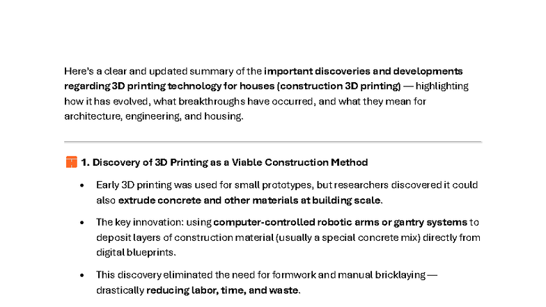 Importance of House 3D Printing: Key Discoveries & Developments - Studocu