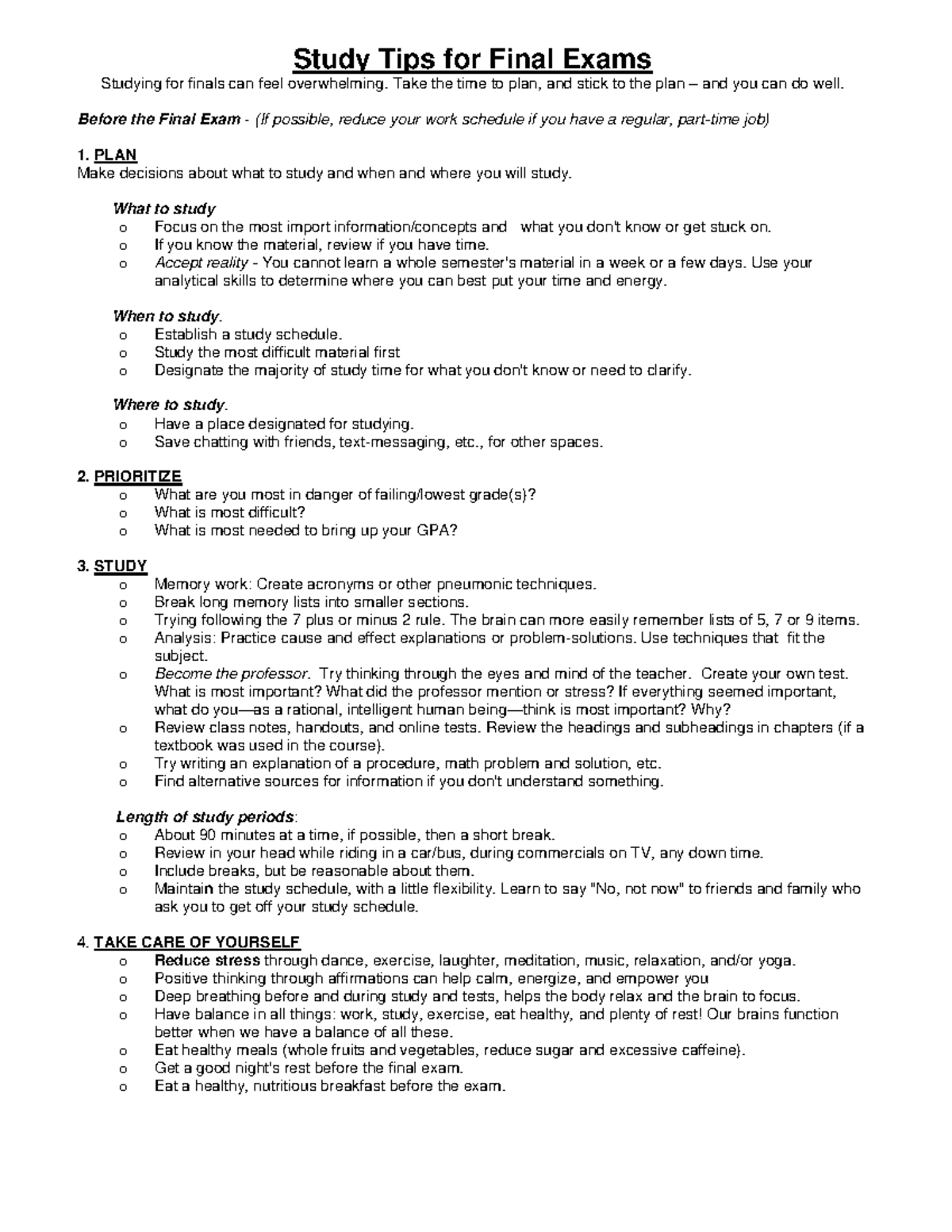 Study Tips for Final Exams: Strategies for Success - Studocu