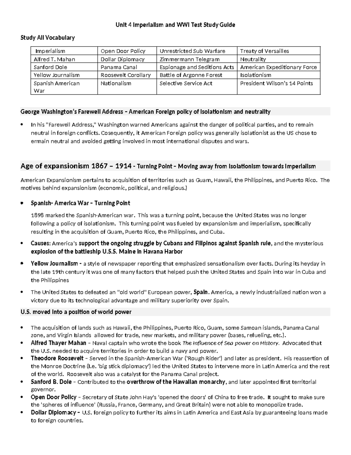 Unit 4 Study Guide: Imperialism & WWI Test Prep Notes - Studocu