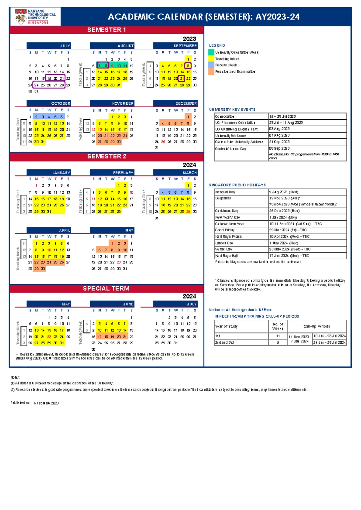 NTU Academic Calendar AY2024-26: Key Dates & Events Overview - Studocu