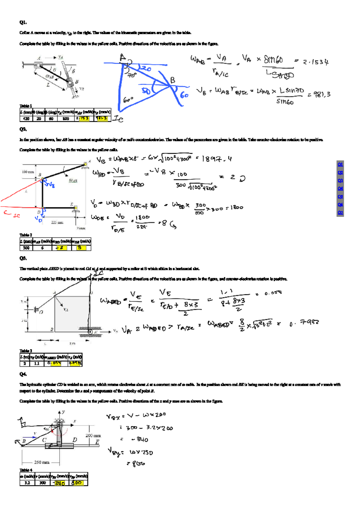 MA1001 Quiz 2 Practice 230330 041028 - Q1. Collar A moves at a velocity, VA, to the right. The ...
