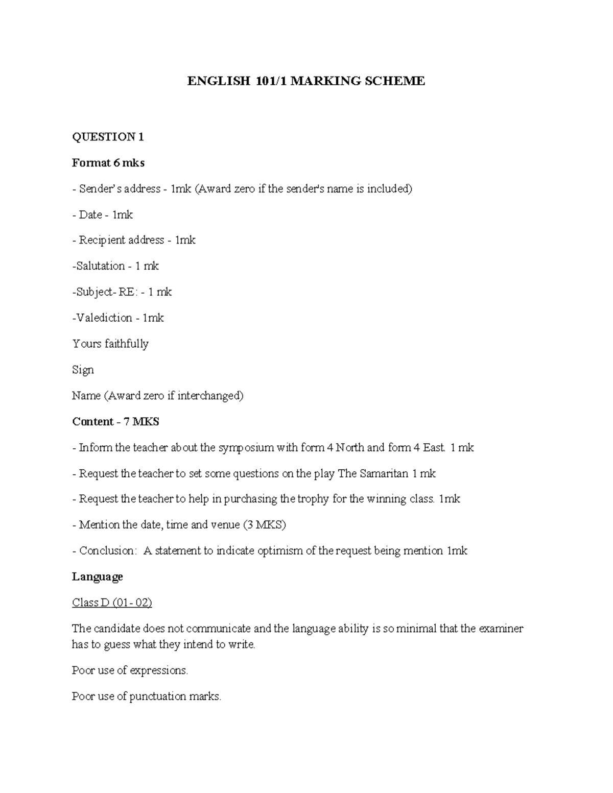 F4 ENGLISH MARKING SCHEME - PP1 MS-2025 Analysis & Guidelines - Studocu