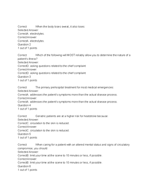 Exam 5 - Exam 5 EMT - Question 1 1 out of 1 points Correct Common signs ...