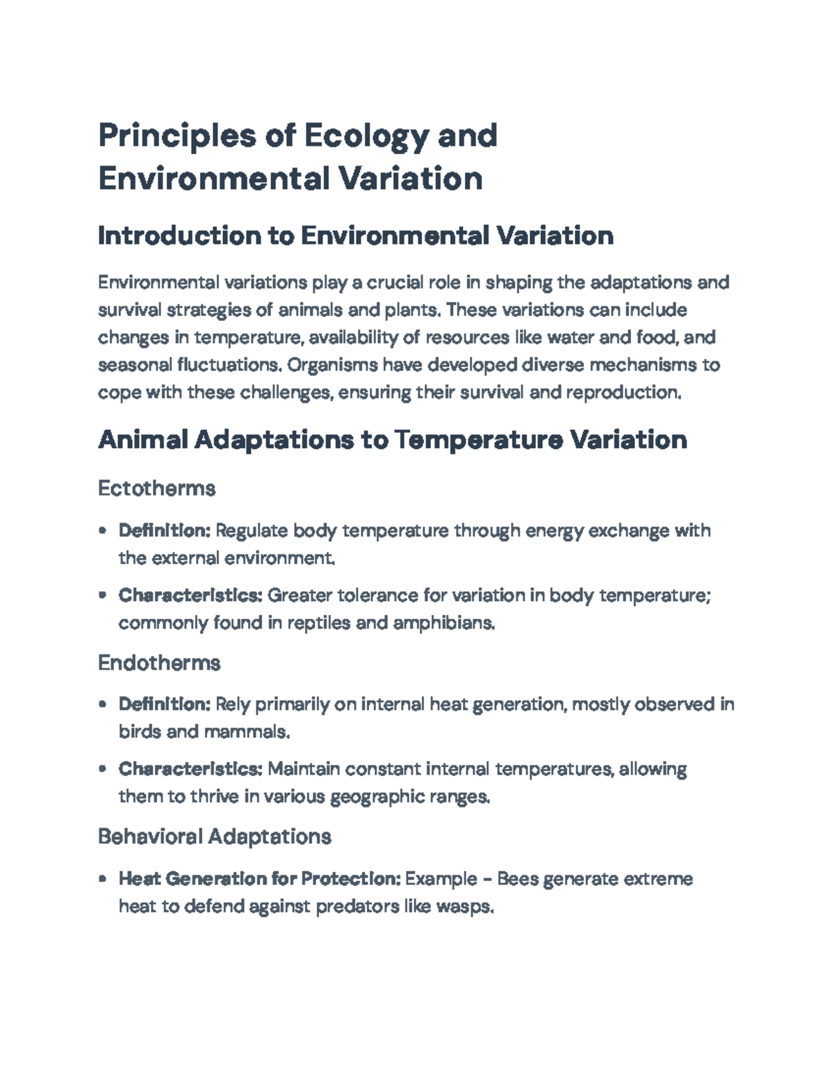 Adaptations of Organisms to Environmental Variation: Principles ...