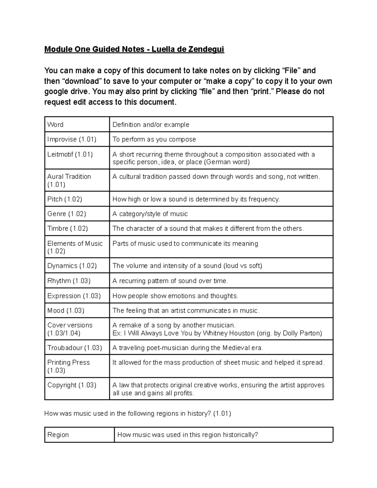 Module 1 Guided Notes: Music of the World (FLVS) - Studocu