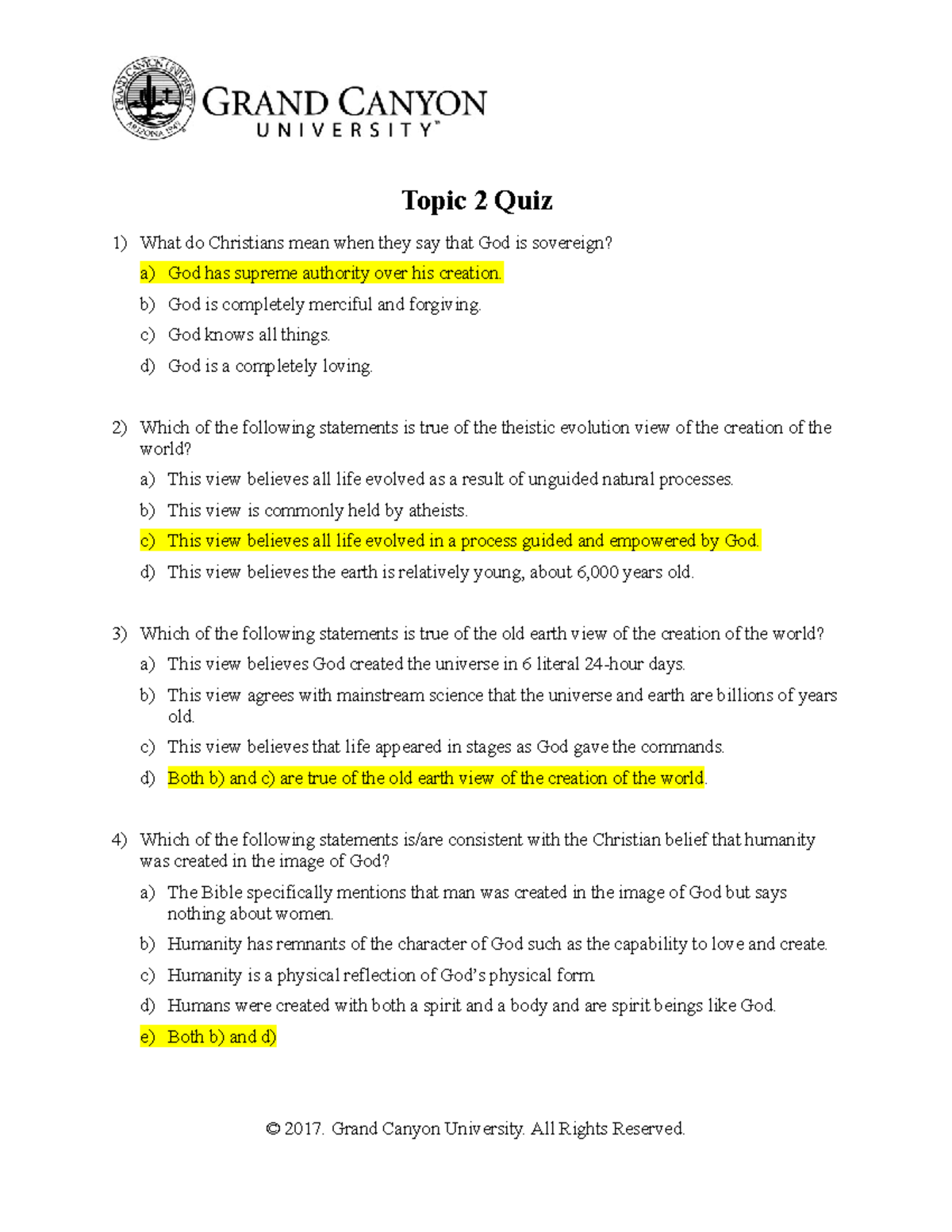 Christian Worldview Quiz 2 - Exploring Creation and Humanity - Studocu