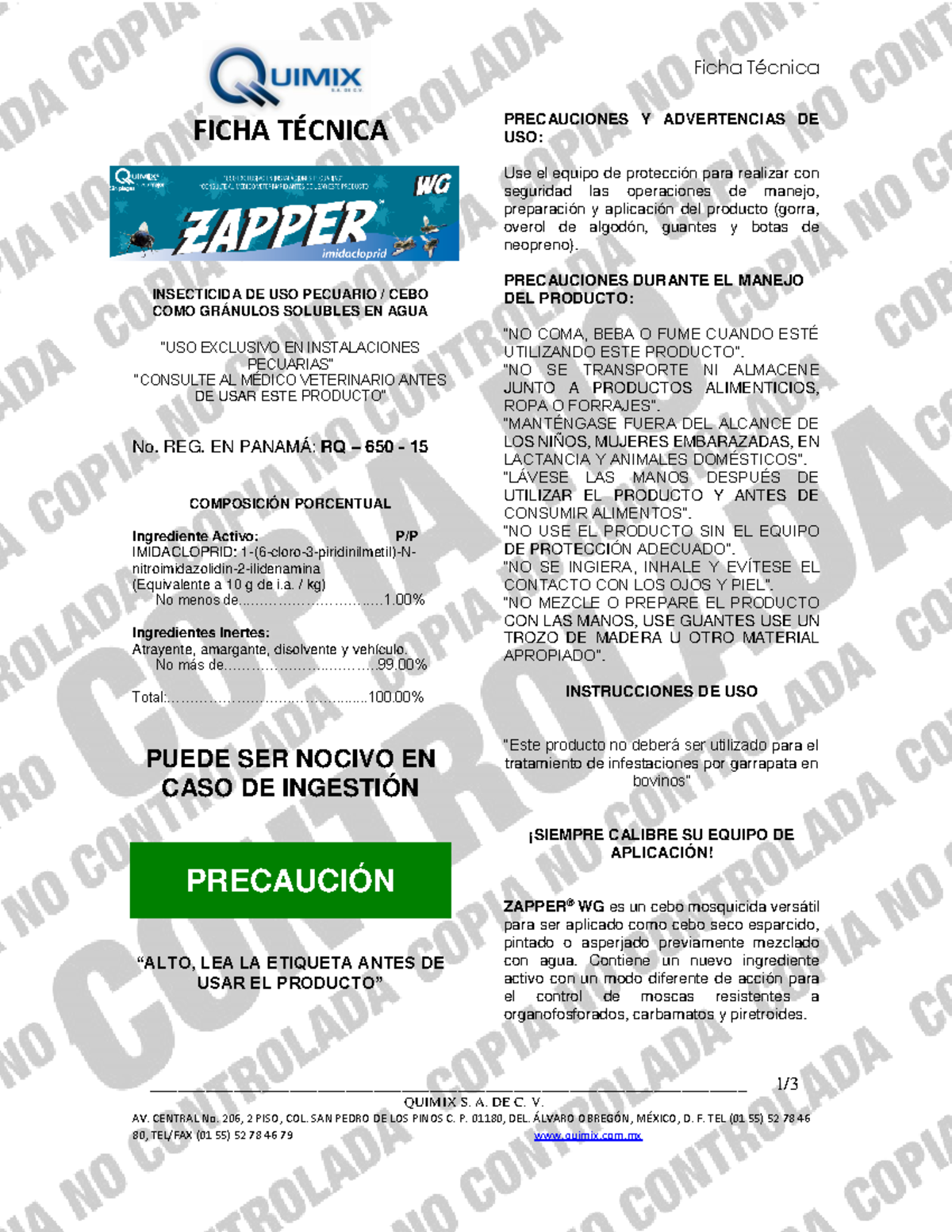 FT Zapper 2016: Ficha Técnica Insecticida Mosquicida Neonicotinoide - Studocu