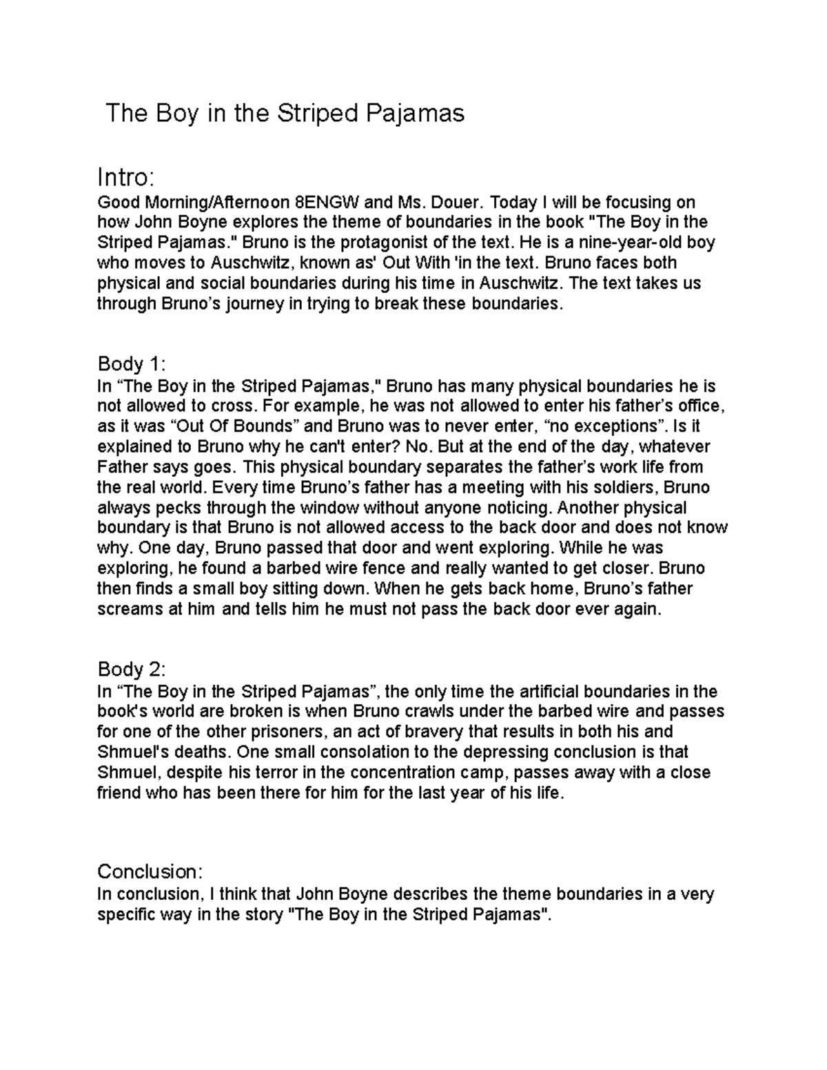 8ENGW Essay Notes: Exploring Boundaries in The Boy in the Striped ...
