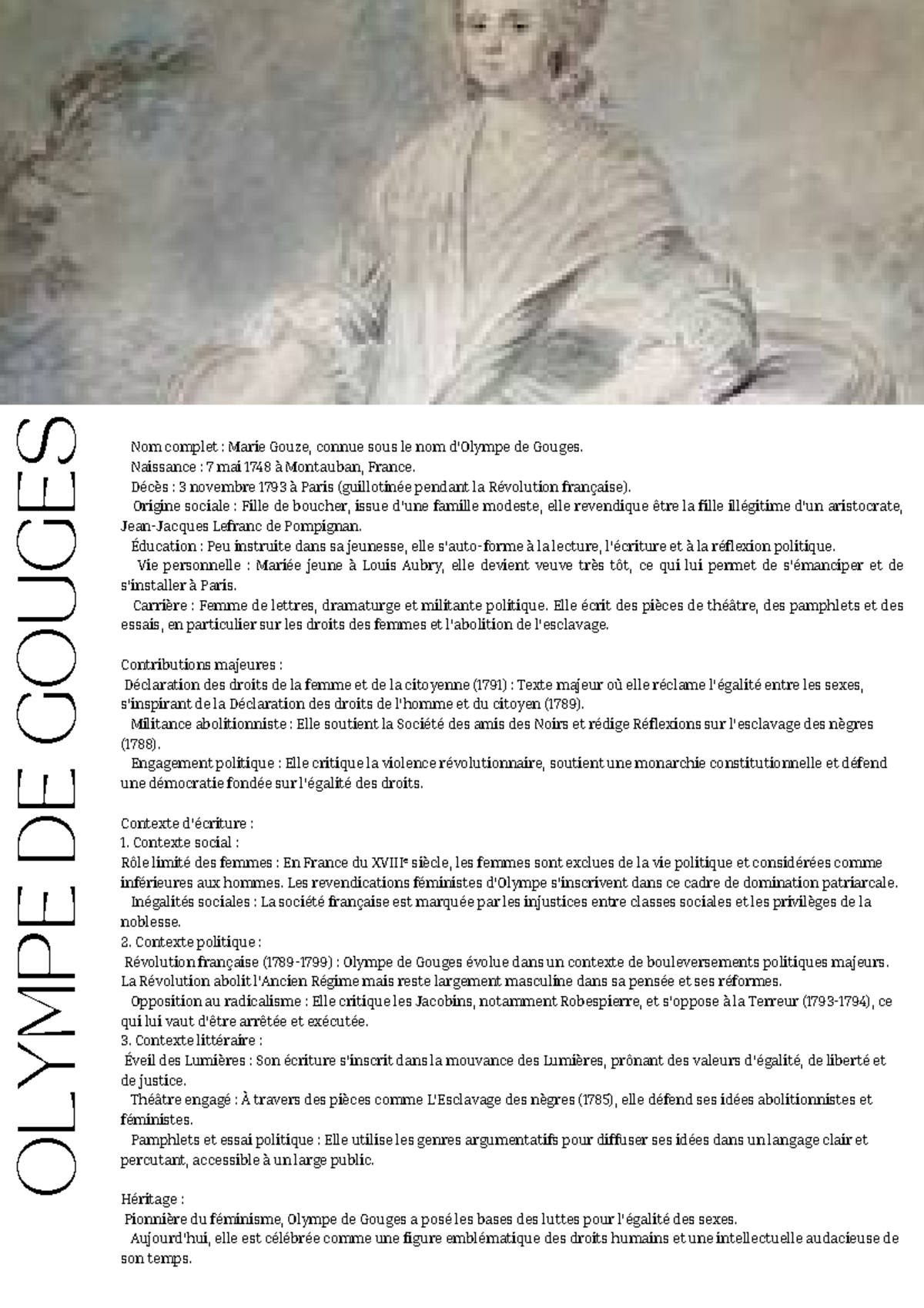 Olympe de gouges fiche - Nom complet : Marie Gouze, connue sous le nom ...