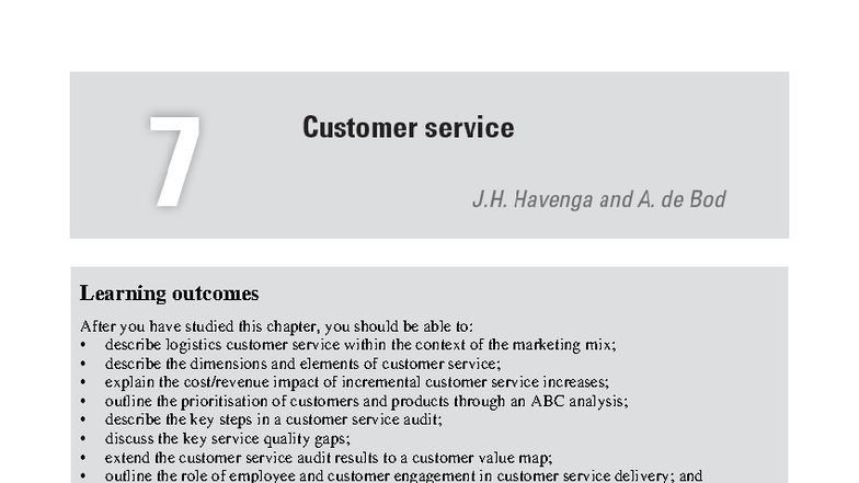 Chapter 7 - Logistics Customer Service in Marketing Strategy - Studocu