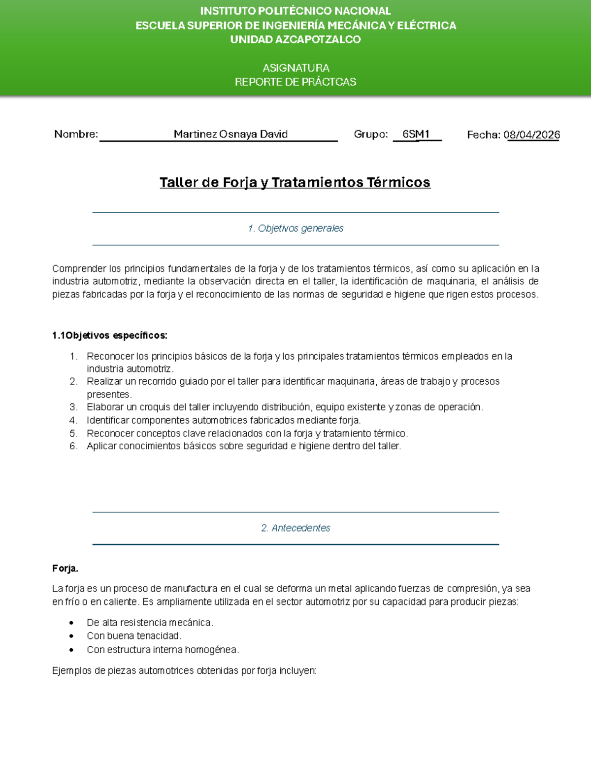 Reporte de Prácticas: Introducción a la Forja y Tratamientos Térmicos ...