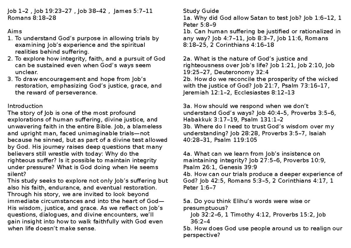 Study of Job: Understanding Suffering, Faith, and Restoration - Studocu