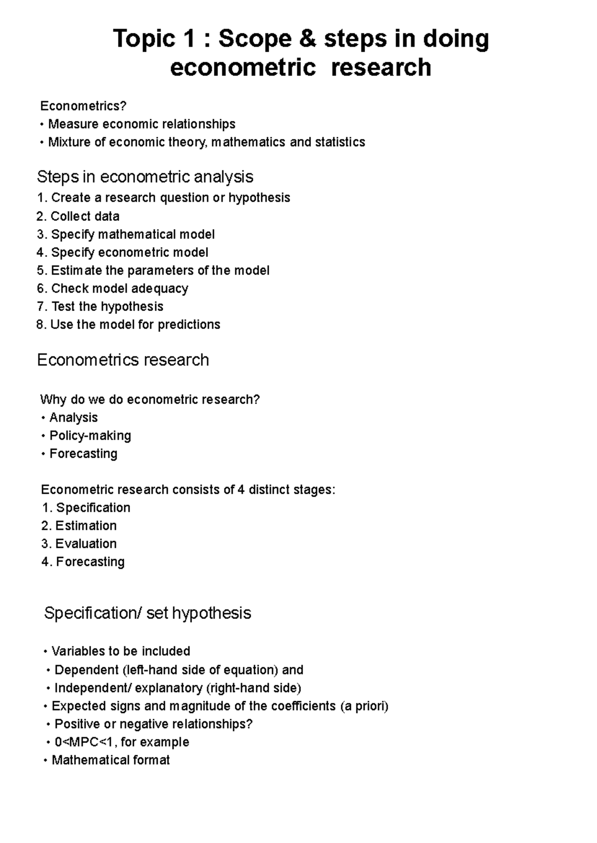 Econometrics 101: Scope & Steps in Research Analysis - Studocu