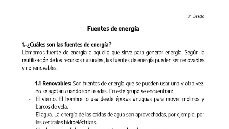 Fuentes de Energía: Renovables y No Renovables - Ficha 4 4to Grado ...